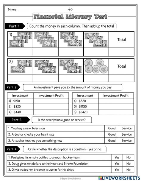 Grade 5 Financial Literacy Test Online Exercise For Worksheets Library