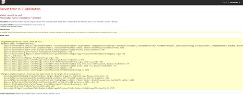 Fixed Value Cannot Be Null Parameter Name Fieldnametranslator