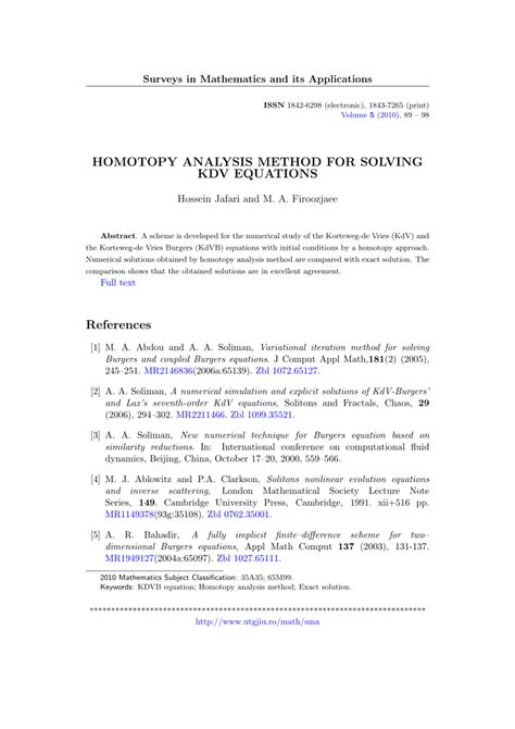 Pdf Homotopy Analysis Method For Solving Kdv Equations
