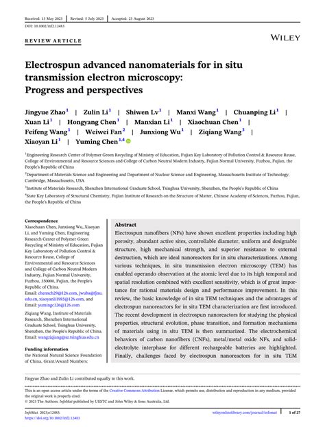 Pdf Electrospun Advanced Nanomaterials For In Situ Transmission Electron Microscopy Progress