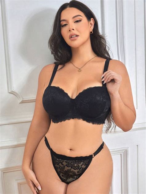 2pcsset Sexy Lace Plus Size Womens Casual Lingerie With Underwire Bra