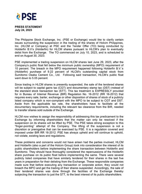 Press Statement Corporate