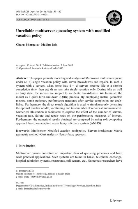 Pdf Unreliable Multiserver Queueing System With Modified Vacation Policy