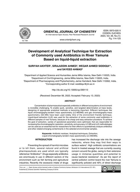 Pdf Oriental Journal Of Chemistry Development Of Analytical Technique