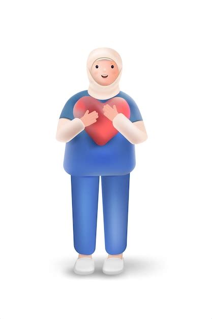 가슴에 하트가 있는 만화 캐릭터 프리미엄 벡터