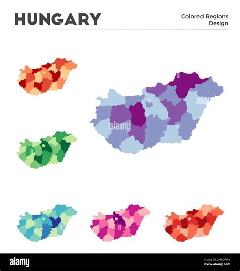 Hungary Map Collection Borders Of Hungary For Your Infographic Colored Country Regions Vector
