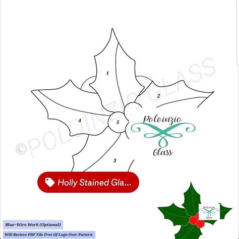 Holly Stained Glass Pattern Commercial Or Hobby Use Digital Pdf Png Download Etsy