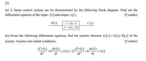 Solved 2 A A Linear Control System Can Be Demonstrated