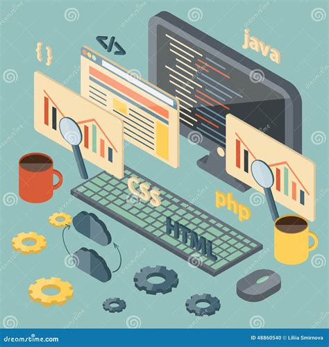 Isometric Illustration On Programming Theme Stock Vector Illustration Of Responsive Project