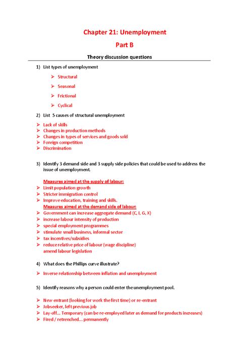Chapter 21 Tutorial Memo Chapter 21 Unemployment Part B Theory Discussion Questions List