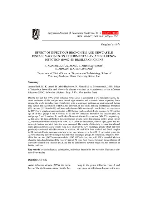 Pdf Effect Of Infectious Bronchitis And Newcastle Disease Vaccines On Experimental Avian