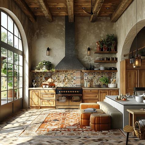 Mediterranean Style Kitchen With Terracotta Tiles And Iron Accents