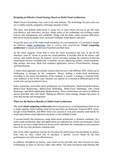 PPT Designing An Effective Cloud Strategy Based On Multi Cloud Architecture PowerPoint