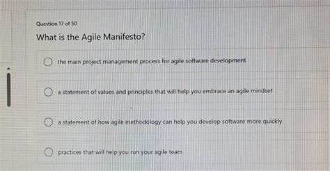 Solved Question 17 Of 50What Is The Agile Manifesto The Chegg Com