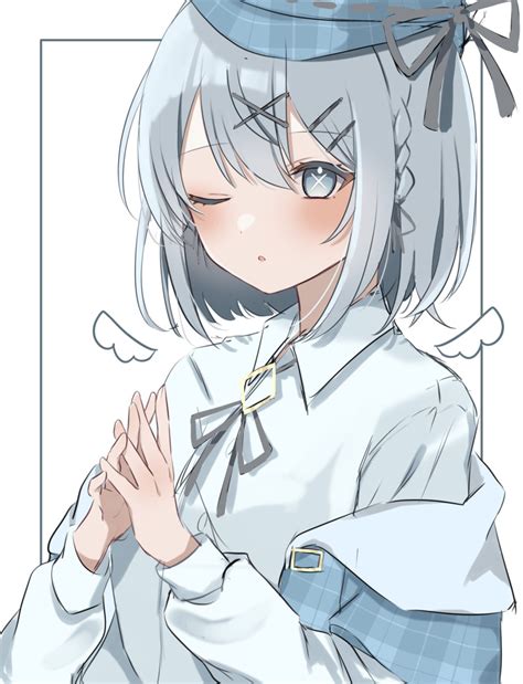 Safebooru 1girl Blue Eyes Blue Headwear Blush Braid Collared Shirt