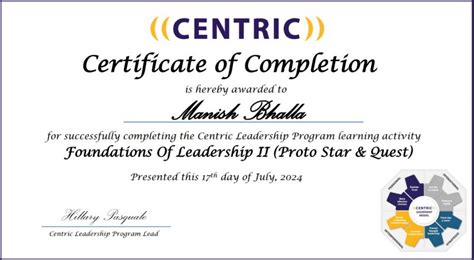 Completed Centric Leadership Program Learning Manish Bhalla Cspo