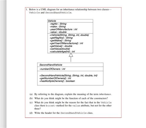 Solved 1 Below Is A Uml Diagram For An Inheritance
