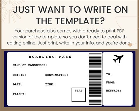 Printable Boarding Pass Template Printed Smile Shop