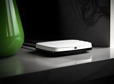 Premium Ai Image Modern Wifi Router On Table Indoors Space For Text Created With Generative Ai