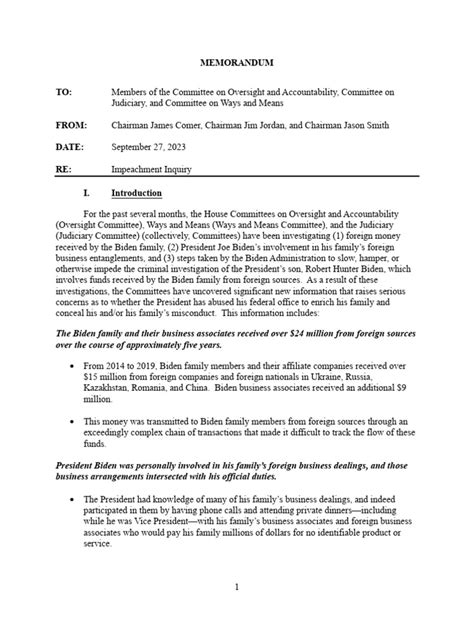Impeachment Inquiry Scoping Memo Final Pdf Presidents Of The United States American Government