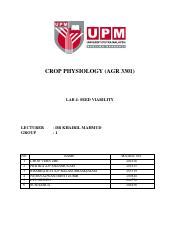 LAB SEED VIABILITY Pdf CROP PHYSIOLOGY AGR LAB SEED VIABILITY LECTURER GROUP NO