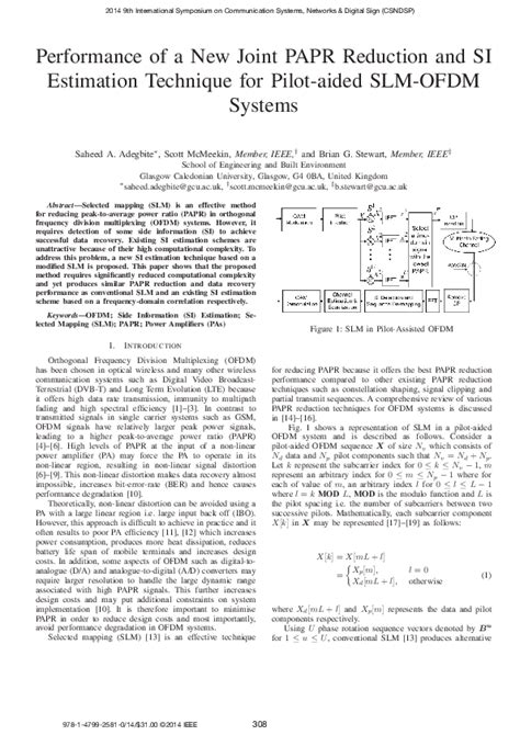 Pdf Performance Of A New Joint Papr Reduction And Si Estimation Technique For Pilot Aided Slm