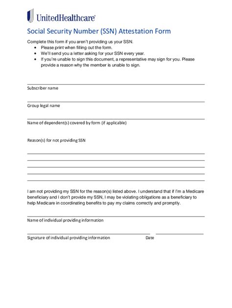 Fillable Online Ssn Attestation Form Uhceservices Fax Email Print