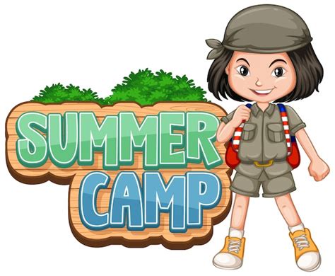 공원에서 귀여운 아이와 함께 여름 캠프를위한 글꼴 디자인 무료 벡터