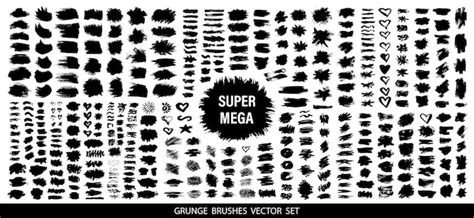 검정 페인트 잉크 브러시 스트로크 세트 브러쉬 선 더러운 예술적 디자인 요소 상자 프레임 프리미엄 벡터