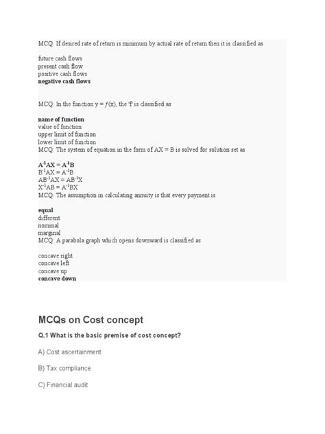 Mcq Cost Benefit Analysis Pdf