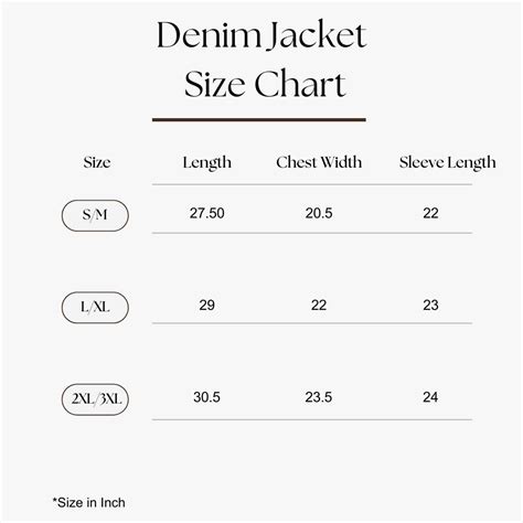 Denim Jacket Size Chart Ordinary Affair