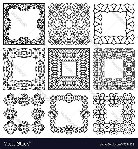 Set Of Square Wide Black Frames Vignettes Vector Image