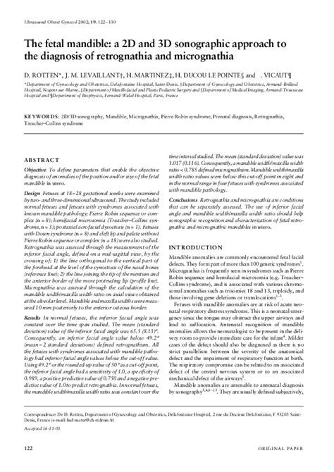 Pdf The Fetal Mandible A 2d And 3d Sonographic Approach To The