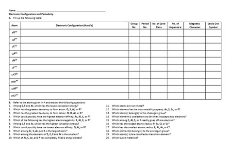 Exercise On Electronic Configuration And Periodicity Pdf