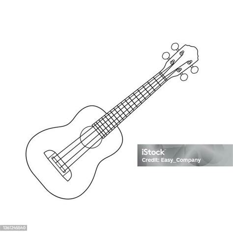 악기 우쿨렐레의 사진과 함께 어린이 활동 색칠 공부 책 페이지의 흑백 벡터 그림 기타 현악기에 대한 스톡 벡터 아트 및 기타 이미지 기타 현악기 벡터 우쿨렐레