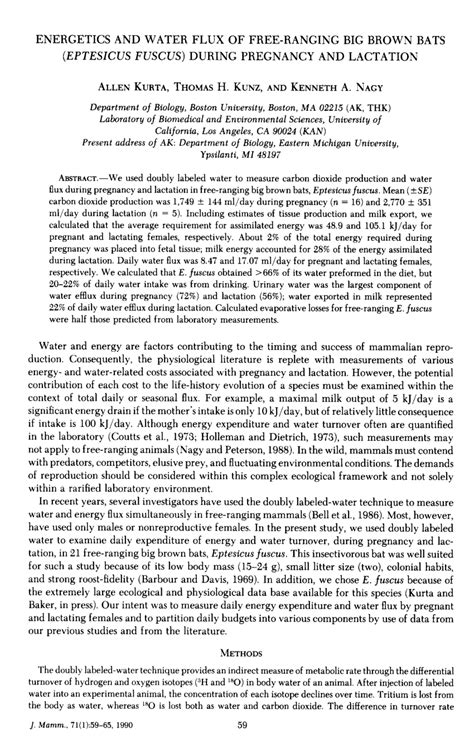 Pdf Energetics And Water Flux Of Free Ranging Big Brown Bats