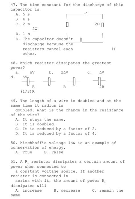 Solved 47 The Time Constant For The Discharge Of This