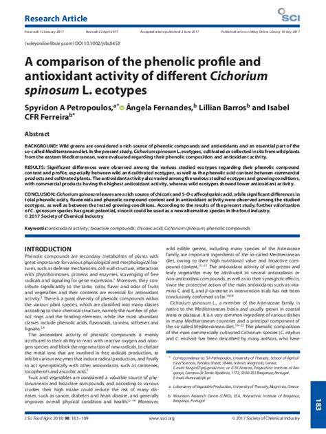 Pdf A Comparison Of The Phenolic Profile And Antioxidant Activity Of Different Cichorium