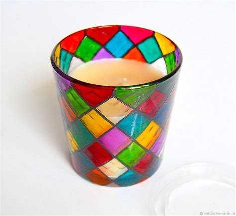 Стеклянный подсвечник подсвечник со свечой подсвечник с росписью в интернет магазине на