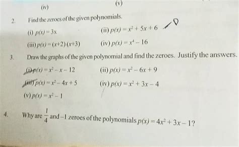 Iv V 2 Find The Zeroes Of The Given Polynomials I Px3x Ii P