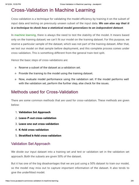 Cross Validation In Machine Learning Javatpoint Pdf Cross Validation Statistics Learning