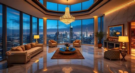 Ai Generated Luxury Penthouse With A City Skyline View Stock