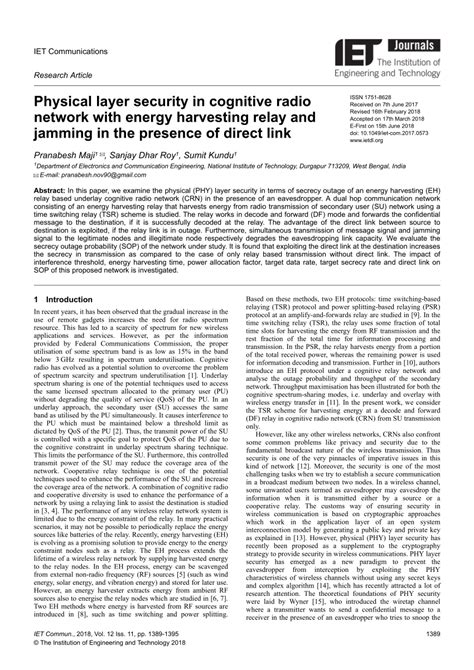 Pdf Phy Layer Security In Cognitive Radio Network With Energy Harvesting Relay And Jamming In