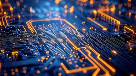 Intricate Circuit Board Design With Vibrant Orange And Blue Pathways Illustrating Modern