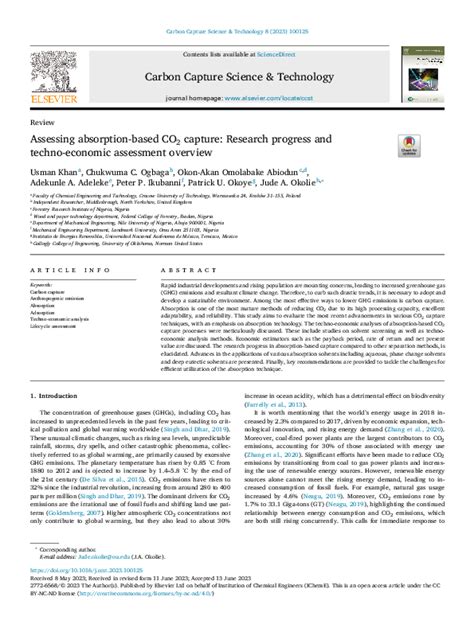 Pdf Assessing Absorption Based Co2 Capture Research Progress And