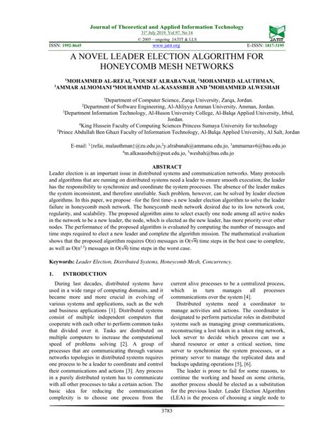 Pdf A Novel Leader Election Algorithm For Honeycomb Mesh Networks