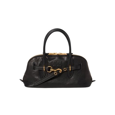 미우 미우 아벙츄어 나파 레더 탑 핸들 백 블랙 Miu Miu Kream