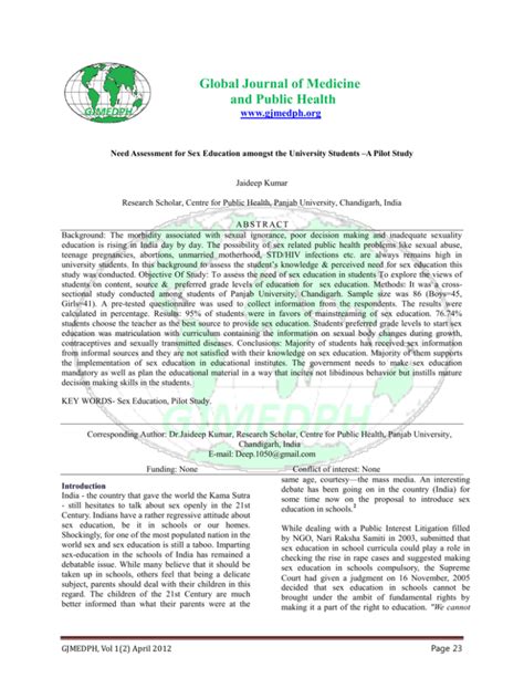 Need Assessment For Sex Education