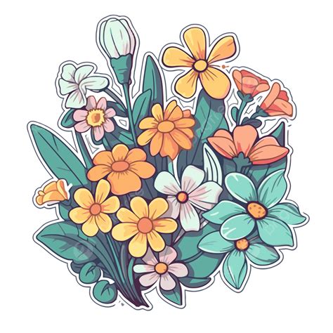 꽃 스티커 스크랩북 Mrooves 클립 아트 벡터 고립 된 만화 봄 꽃과 스티커 디자인 상표 Png 일러스트 및 벡터 에 대한 무료 다운로드 Pngtree