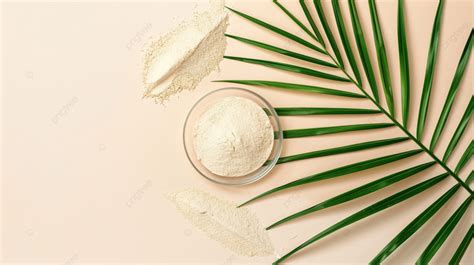 파스텔 베이지색 배경에 야자잎이 있는 콜라겐 가루 평평한 평지 베이지 배경 일러스트 및 사진 무료 다운로드 Pngtree